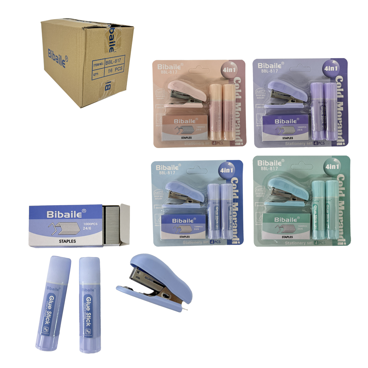 Office Stationary set- 1 pc stapler and staples and two pc gluestick ...