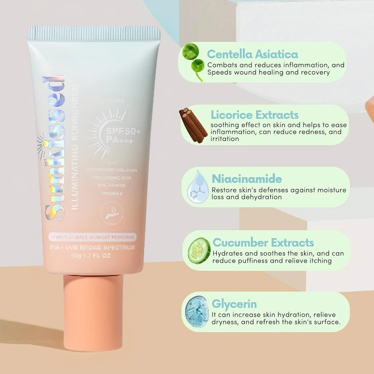 Sunkissed Illuminating Sunscreen Sunblock Cream Collagen Niacinamide ...