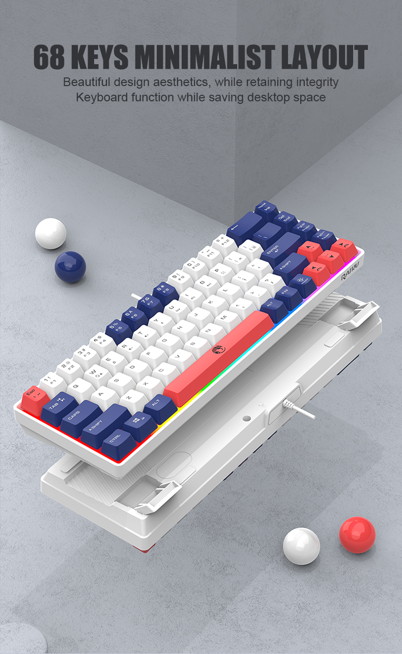 RAIKU K68 68-Key Compact RGB Gaming Keyboard with 3 Keycaps Color ...
