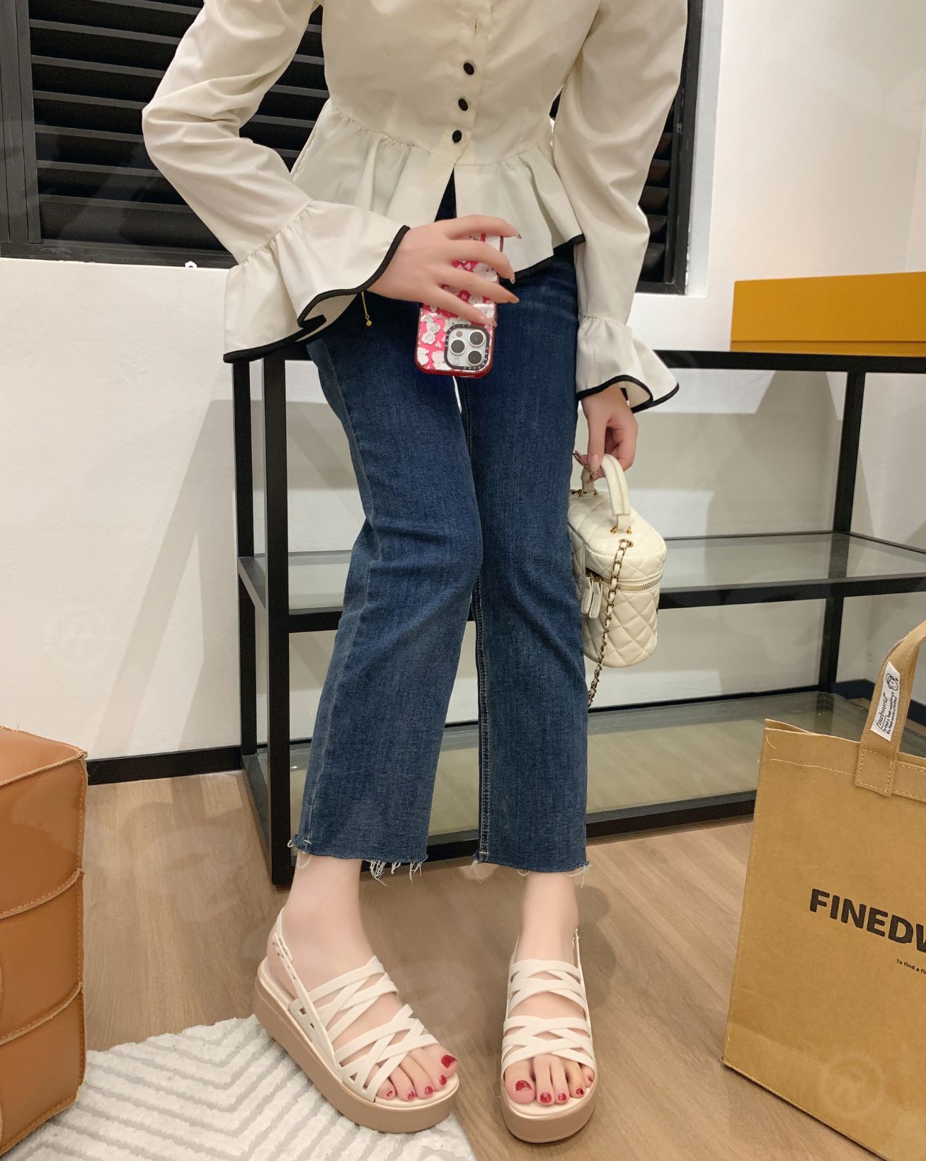 LALA Unique Rubber strappy sandals for Women 5cm heigth Casual Black ...