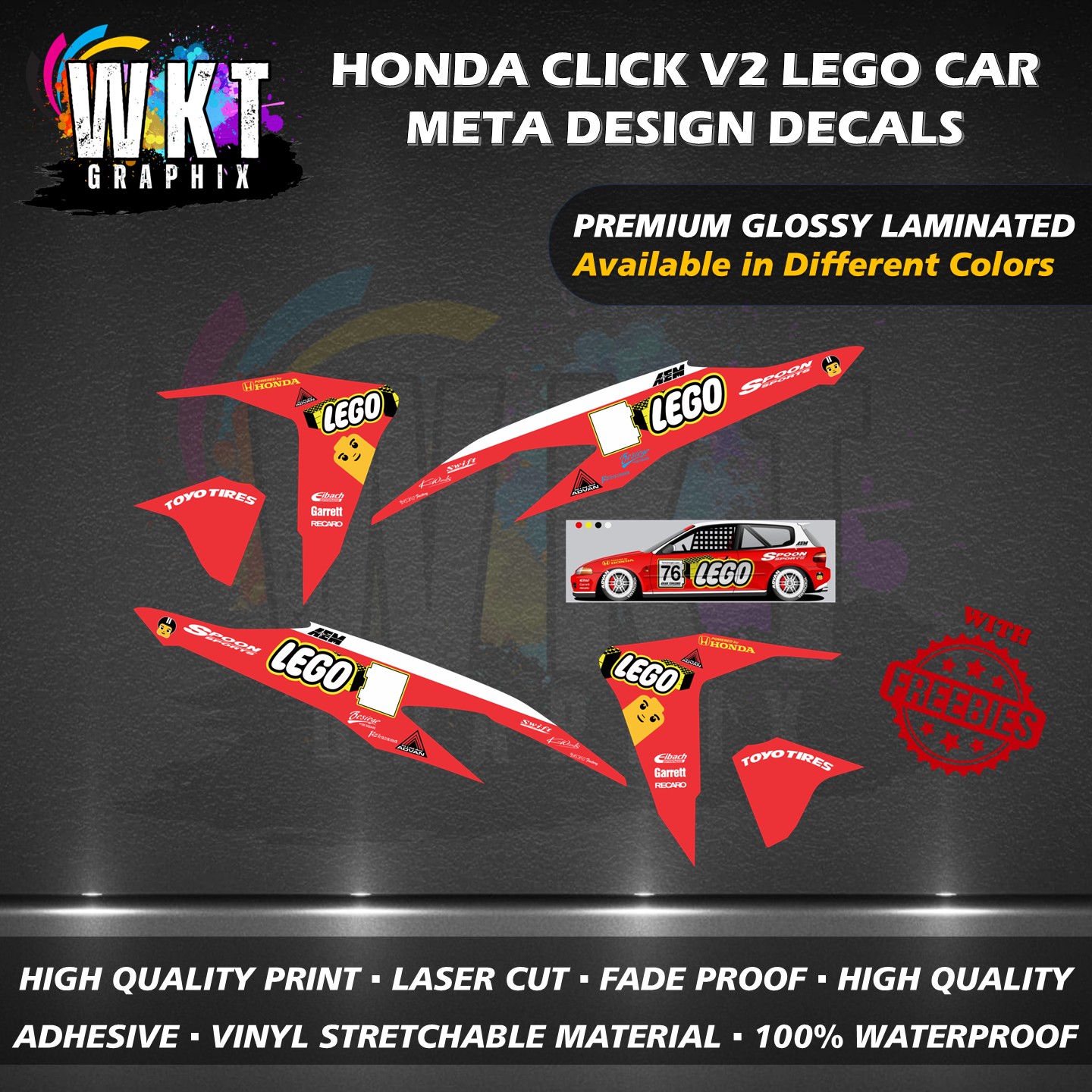 HONDA CLICK V2 LEGO CAR META DESIGN DECALS (WATERPROOF, LAMINATED, FADE ...