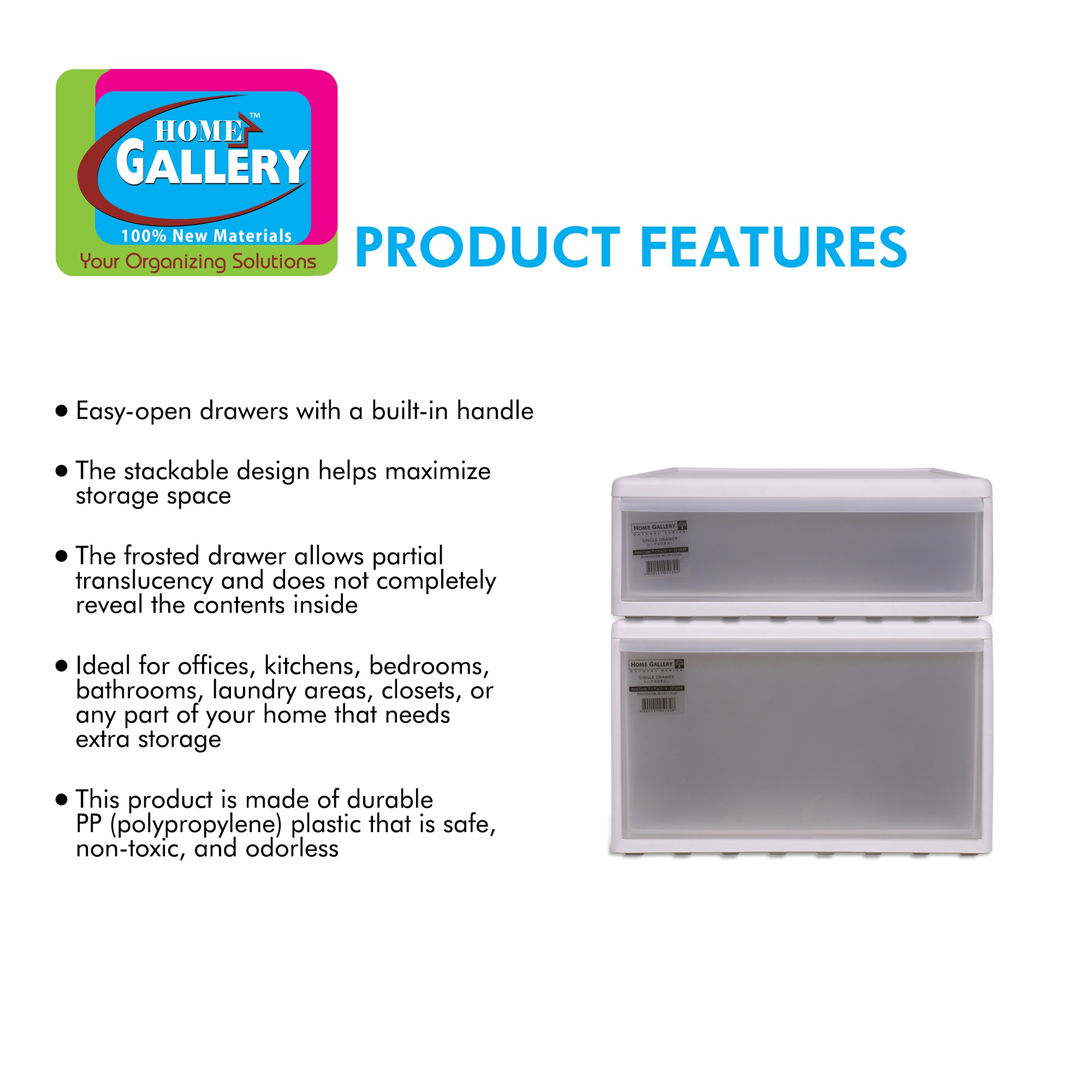Home Gallery Plastic Single Drawer 28L | Multi-purpose Stackable ...