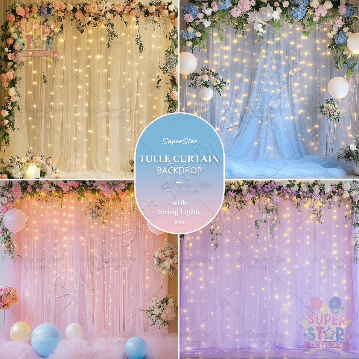 Organza Sheer Curtain 2pcs Tulle Curtain Backdrop with Lights See Thru ...