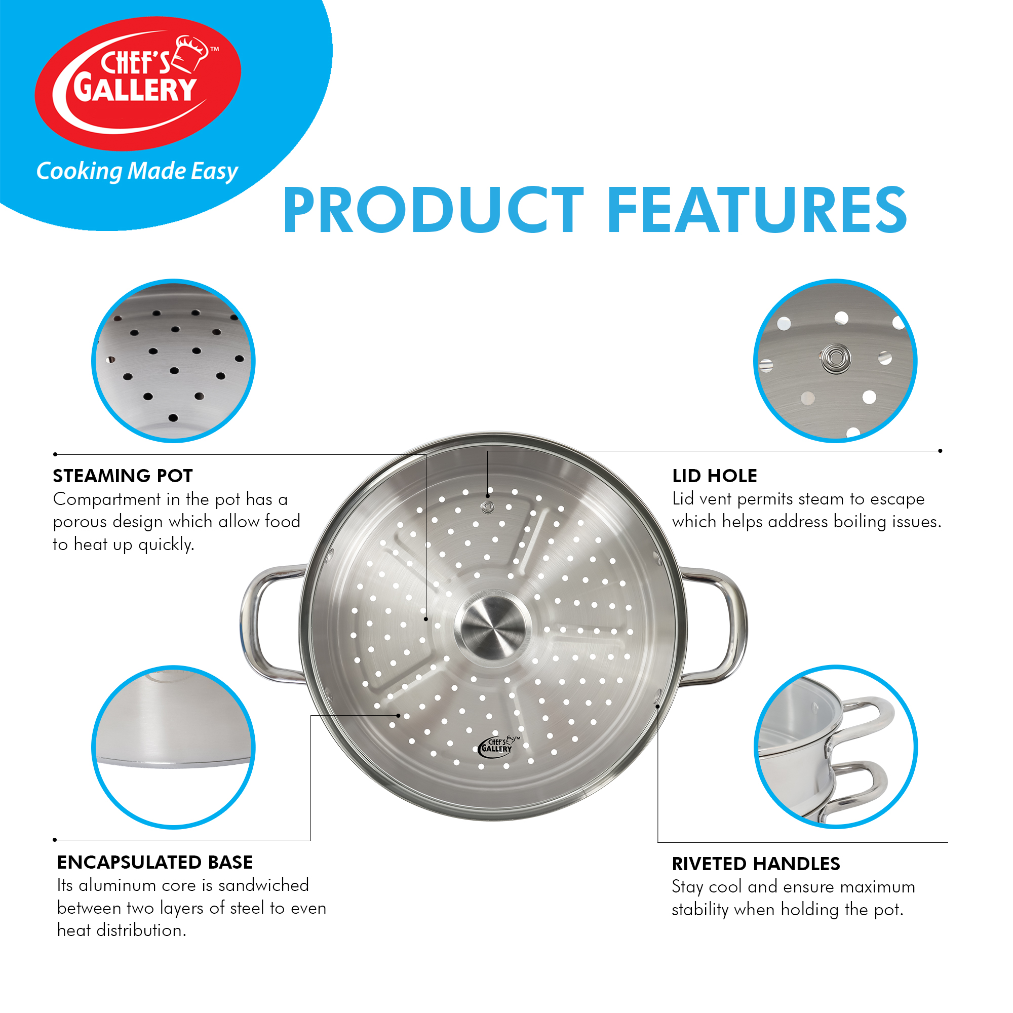 Chef's Gallery Steamer Set 30cm 3pcs | Induction CG-SS3PC/30-2 | Shopee ...