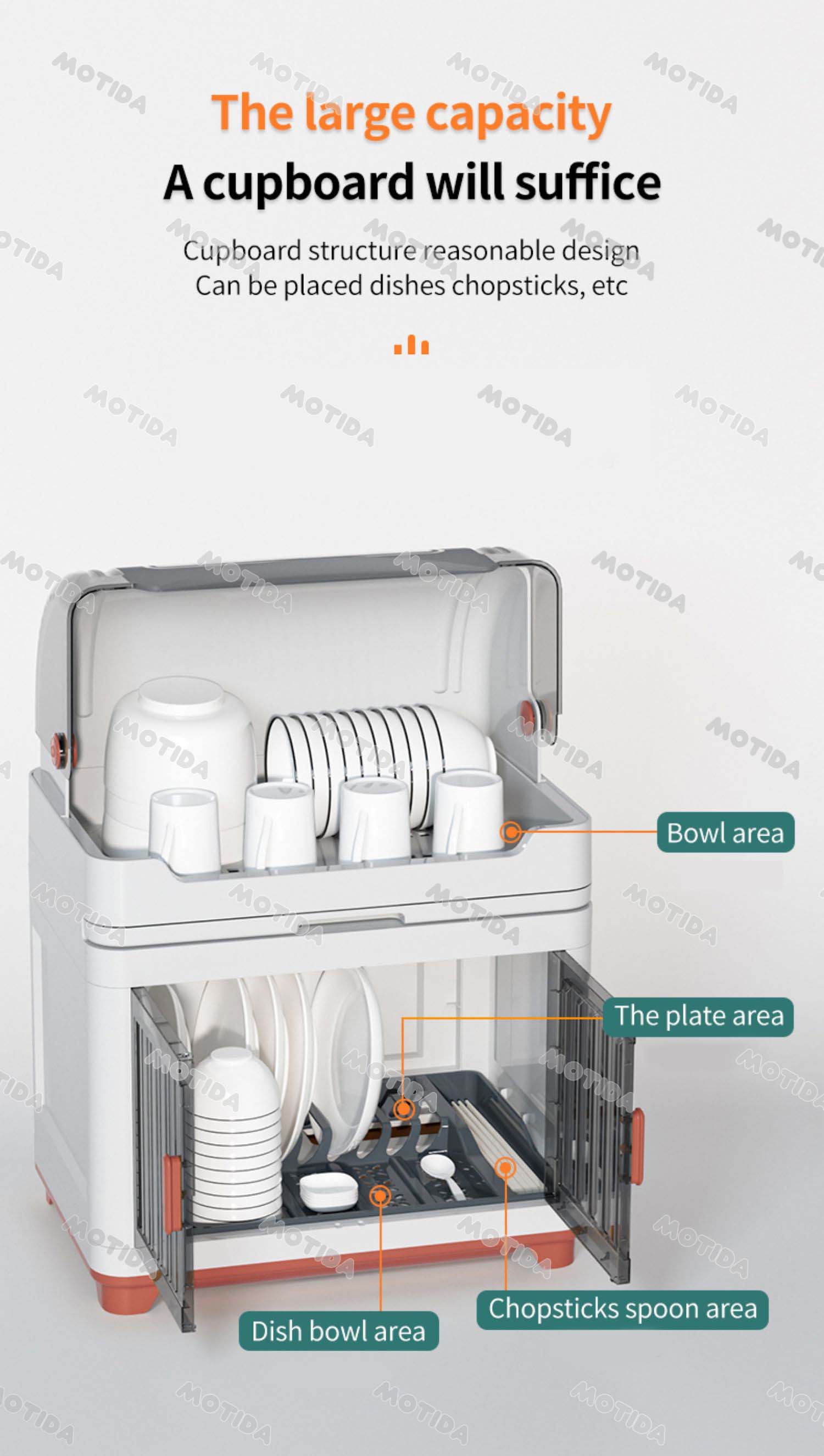 Household Dish Storage Drain Rack With Cover Kitchen Double Dish ...