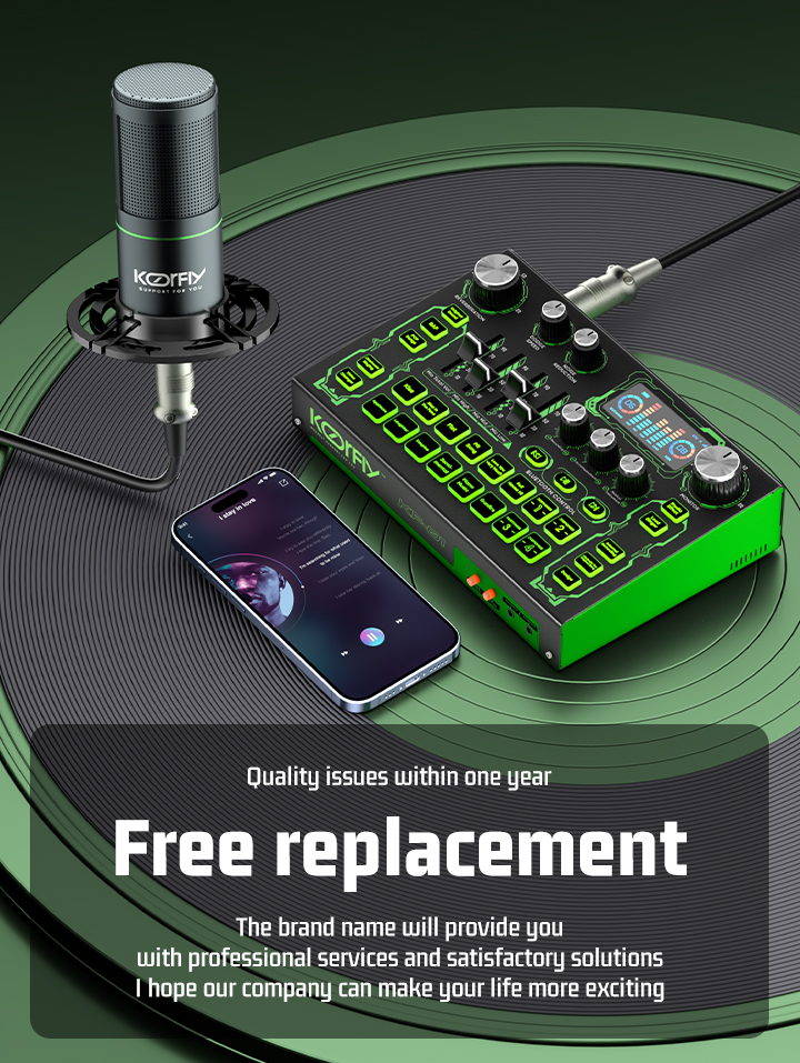 Koorfly KF01 Sound Card DJ Mixer 48V Microphone Set Custom Sound Effect Bluetooth Sound Mixer ...