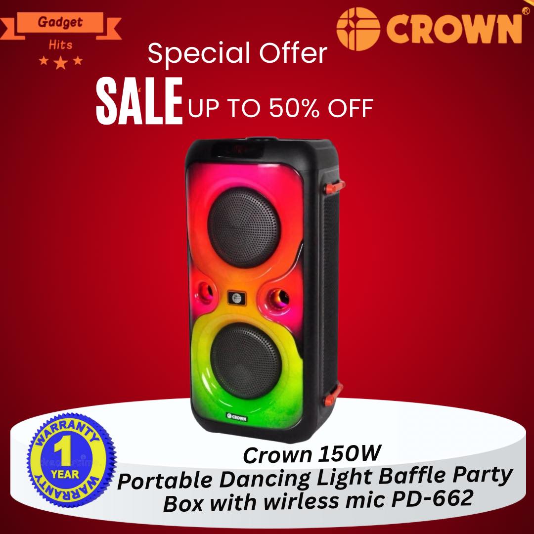 Crown PD-662 150W Portable Dancing Light Baffle Party Box with Wireless ...