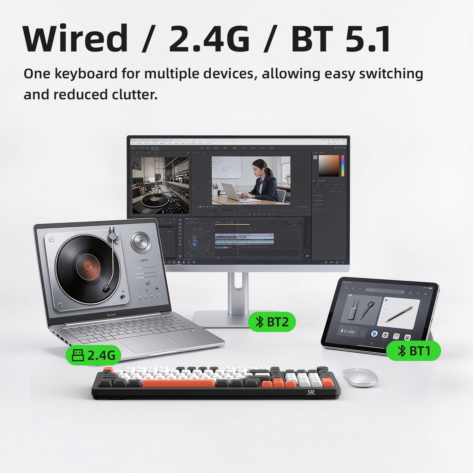 GOOJODOQ Keyboard Wireless Bluetooth Wired with Number Pad Silent ...