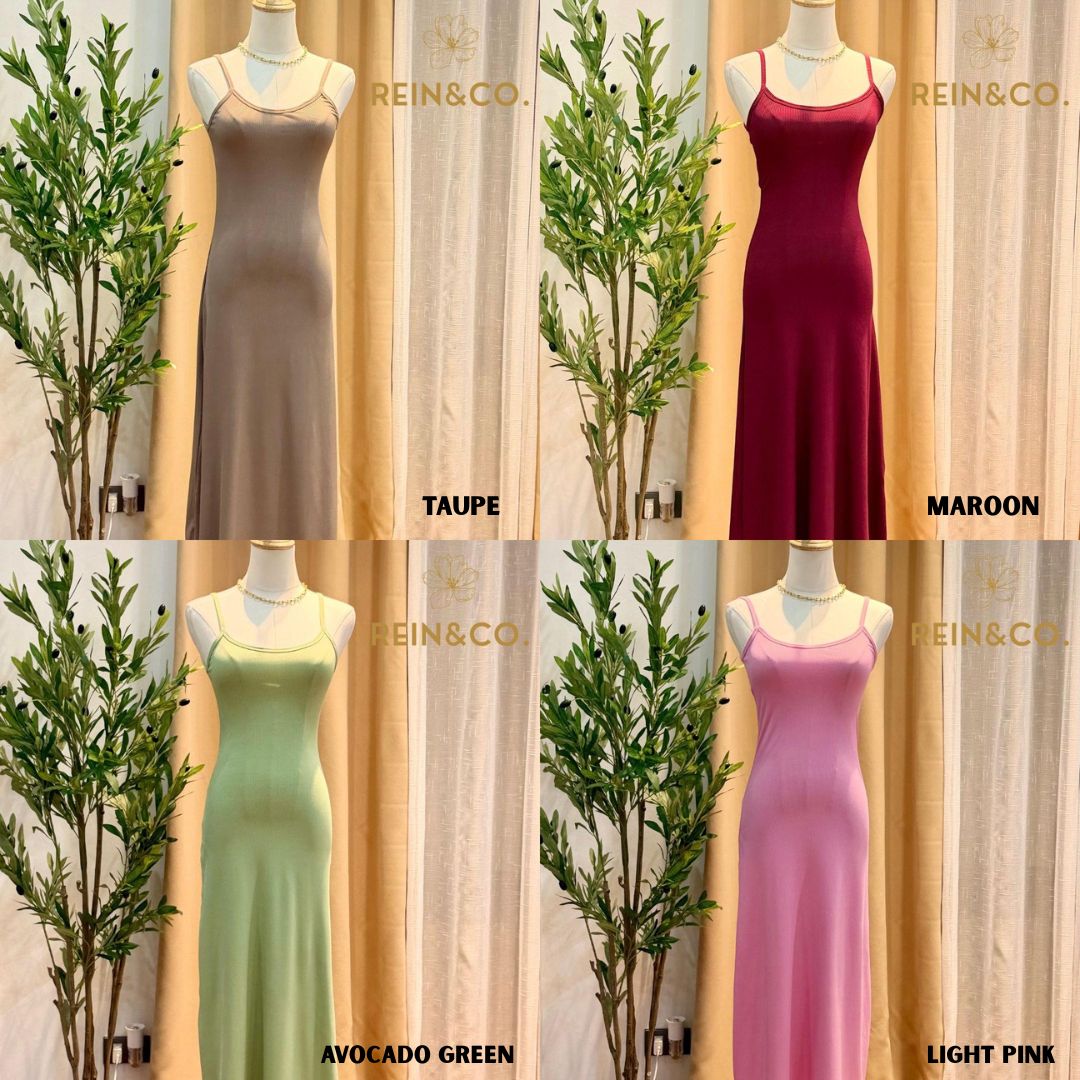Rein and Co. Maroon Spaghetti Strap Slim Fit Maxi Dress Stretchable ...