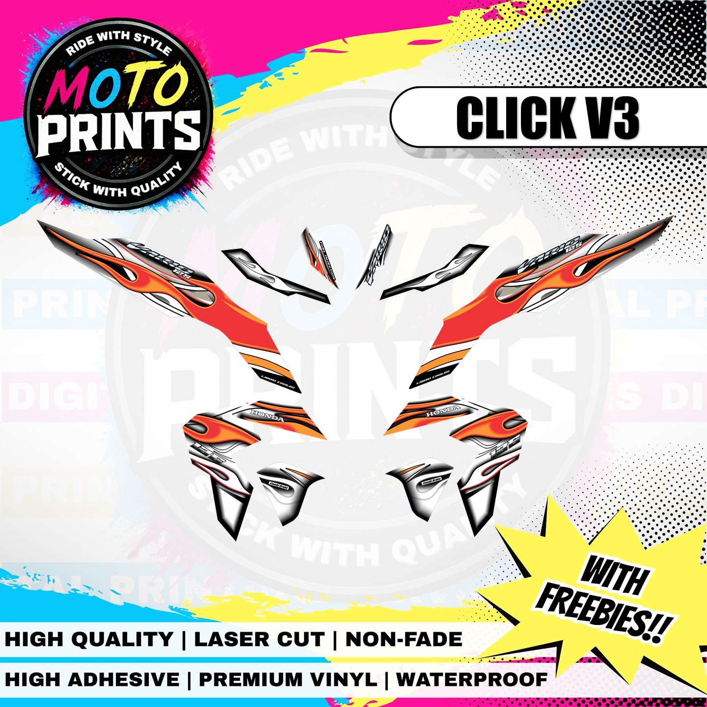 HONDA CLICK VARIO 125 V3 FIRE DECALS DESIGN DECALS (WATERPROOF ...