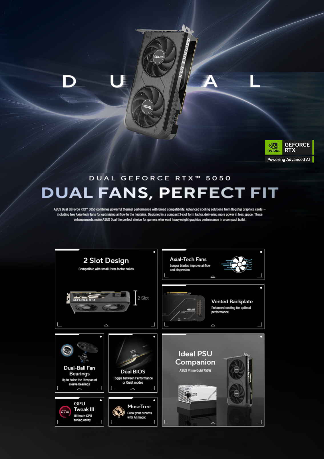 ASUS Dual GeForce RTX 5050 OC 8GB GDDR6 128-bit Graphics Card - 2x Fans ...