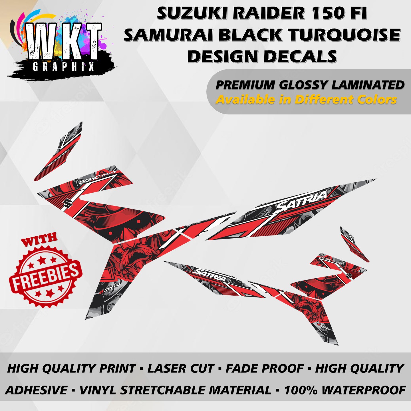 SUZUKI RAIDER 150 FI SAMURAI BLACK TURQUOISE DESIGN DECALS (WATERPROOF ...