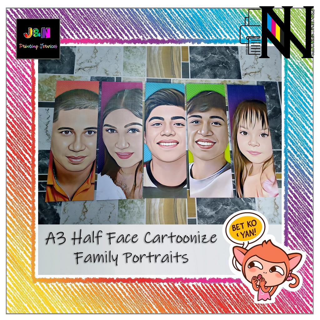 A3 Half Panel Set of Cartoonize Half Face Family Portrait Sintra Board ...