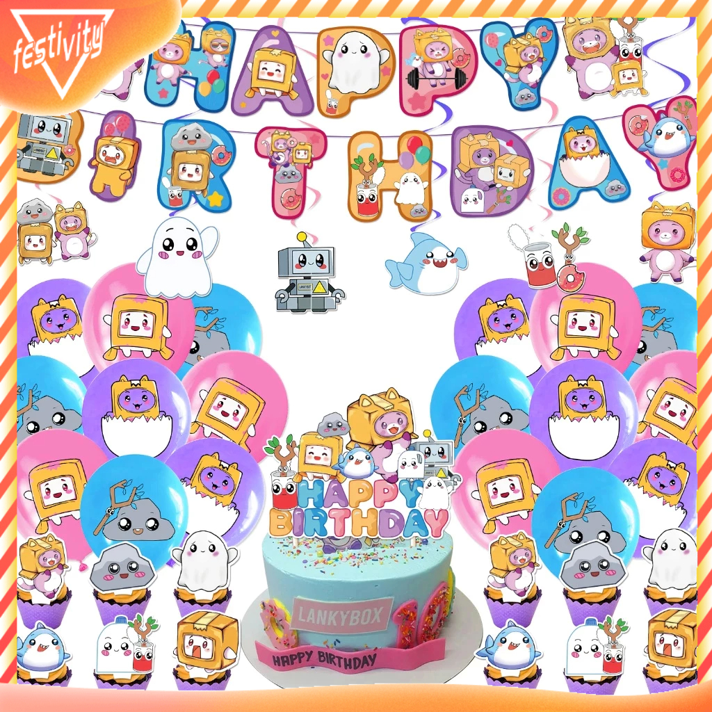 LANKYBOX Set A&B Birthday Party Banner Cake Topper Cupcake Toppers ...