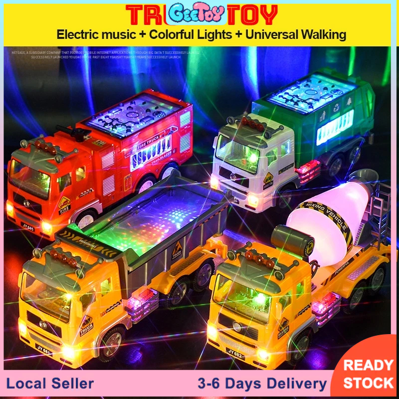 Geetoy Electric Excavator Toy Tanker Truck Light Up and Music Mixer ...