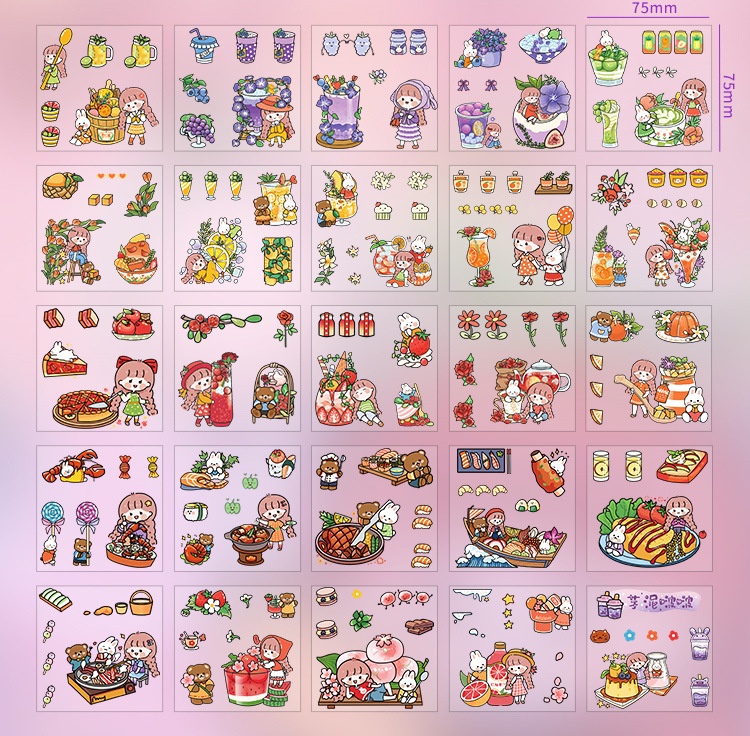 100 hand account stickers note gift box children's girl tape stickers ...