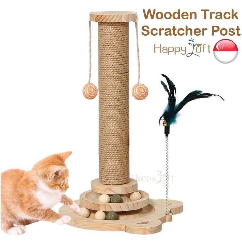 [SG SELLER] Cat Wooden UFO Track Scratcher Post Cat Track Toy With ...