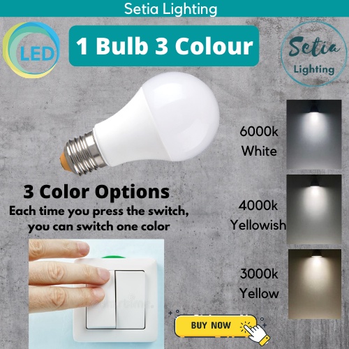 3 Colour Led Bulb E27 Daylight Coollight Warm Light 10W Mentol Lampu ...