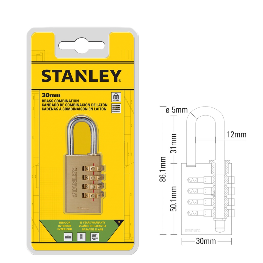 ONS Stanley Digit Resettable Combination Padlock / Number Lock | Shopee ...