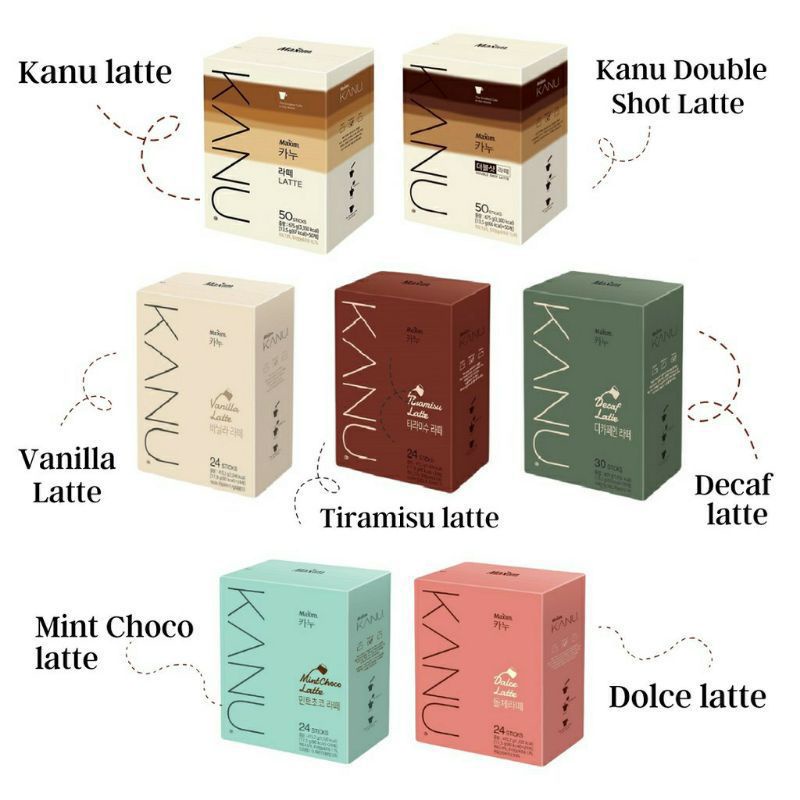 PER BOX Maxim Coffee KANU Vanilla Late Tiramisu Dolce Latte Mint Choco ...