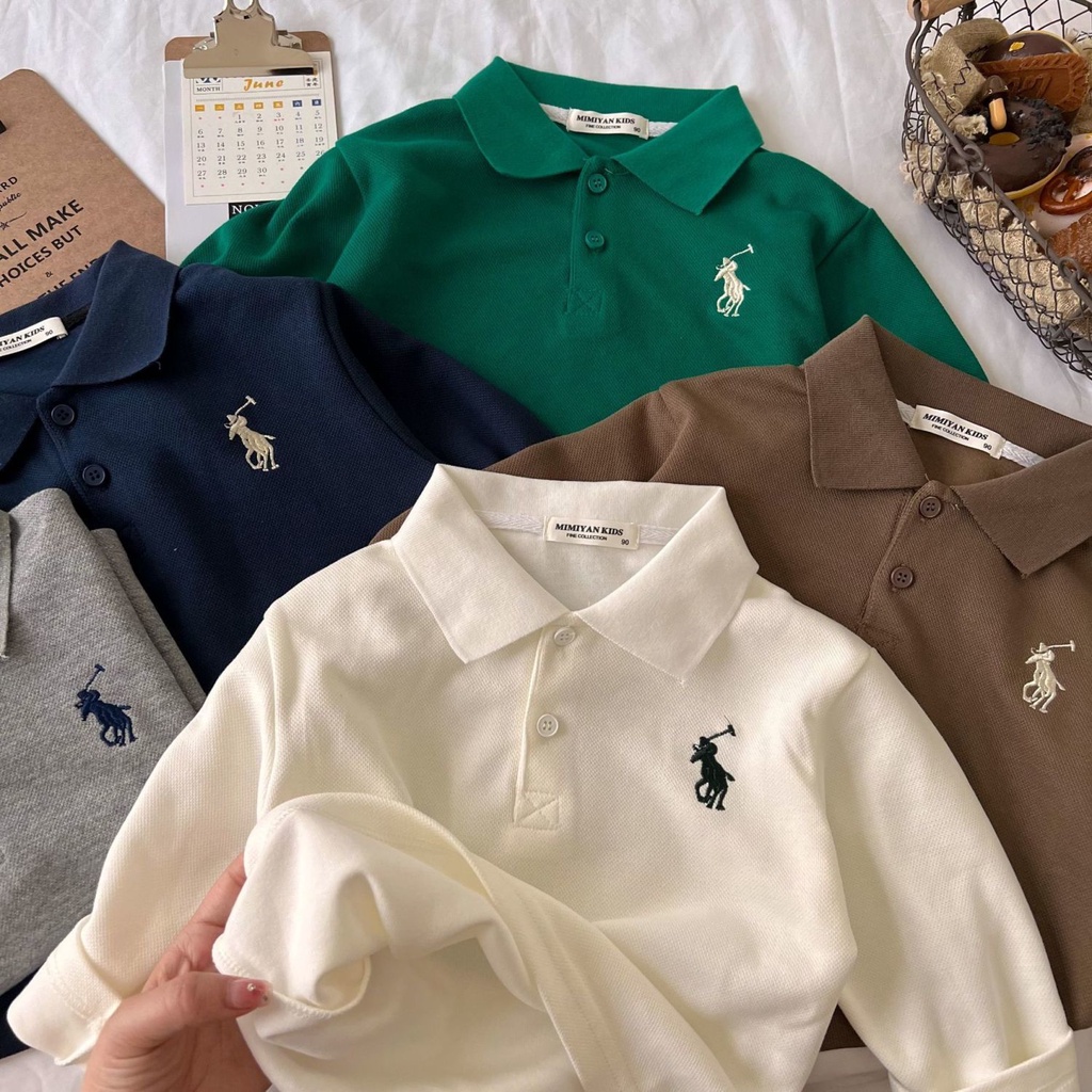 Spring Children polo Shirt Boys Girls Embroidered Lapel Long-Sleeved ...