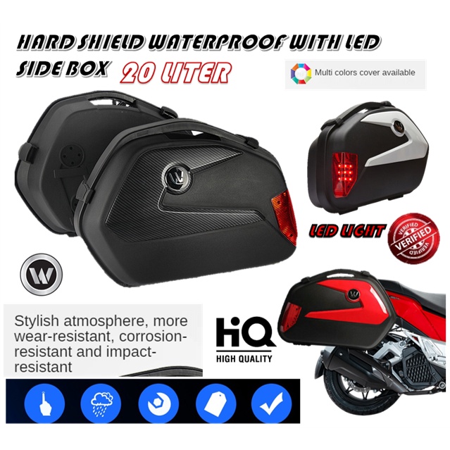 WMOTO WATERPROOF V35 SIDE BOX ABS PLASTIC WITH LED LIGHT HARD SHEILD ...