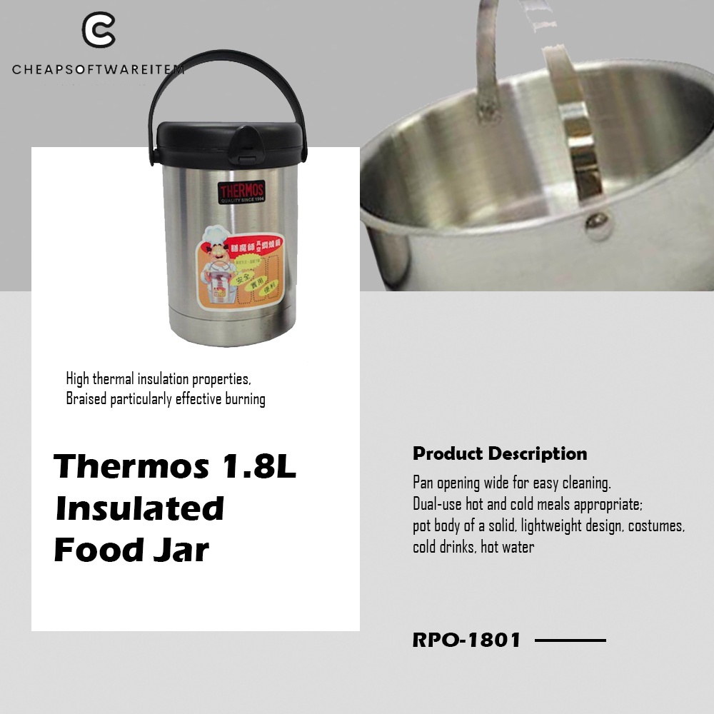 Thermos 1.8L Insulated Food Jar with Lockable Lid RPO-1801 | Shopee ...