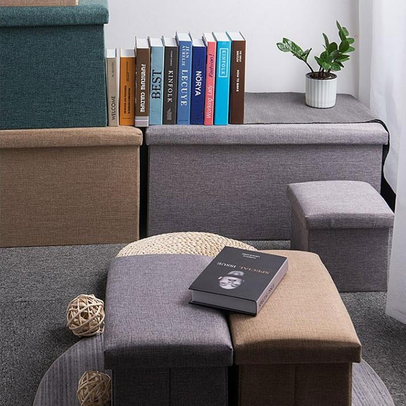 2 in 1 Linen Fabric Storage Box Sofa Stool Foldable Shoe Bench Ottoman ...