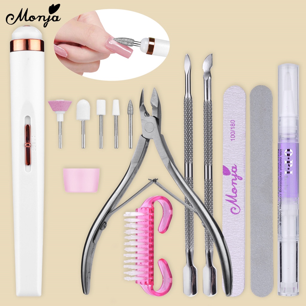 Monja Nail Art Cuticle Remover Kit Dead Skin Drill Machine Sanding File ...