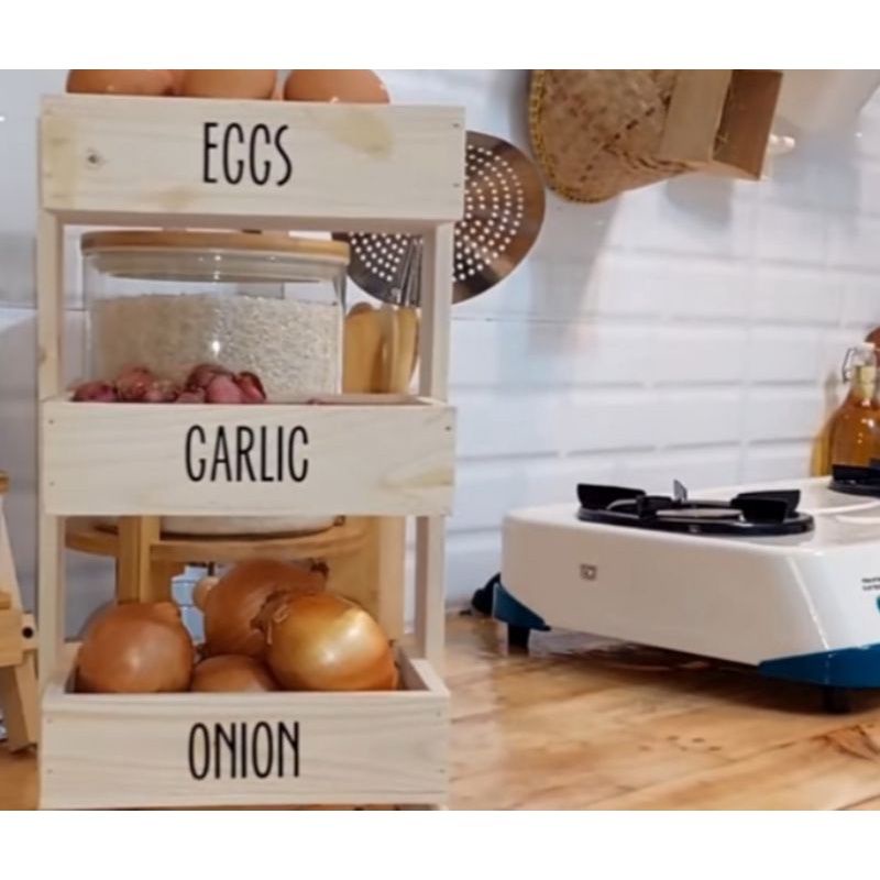 KAYU Onion Rack Stacking 3-standing Mahogany Multipurpose Kitchen Spice ...