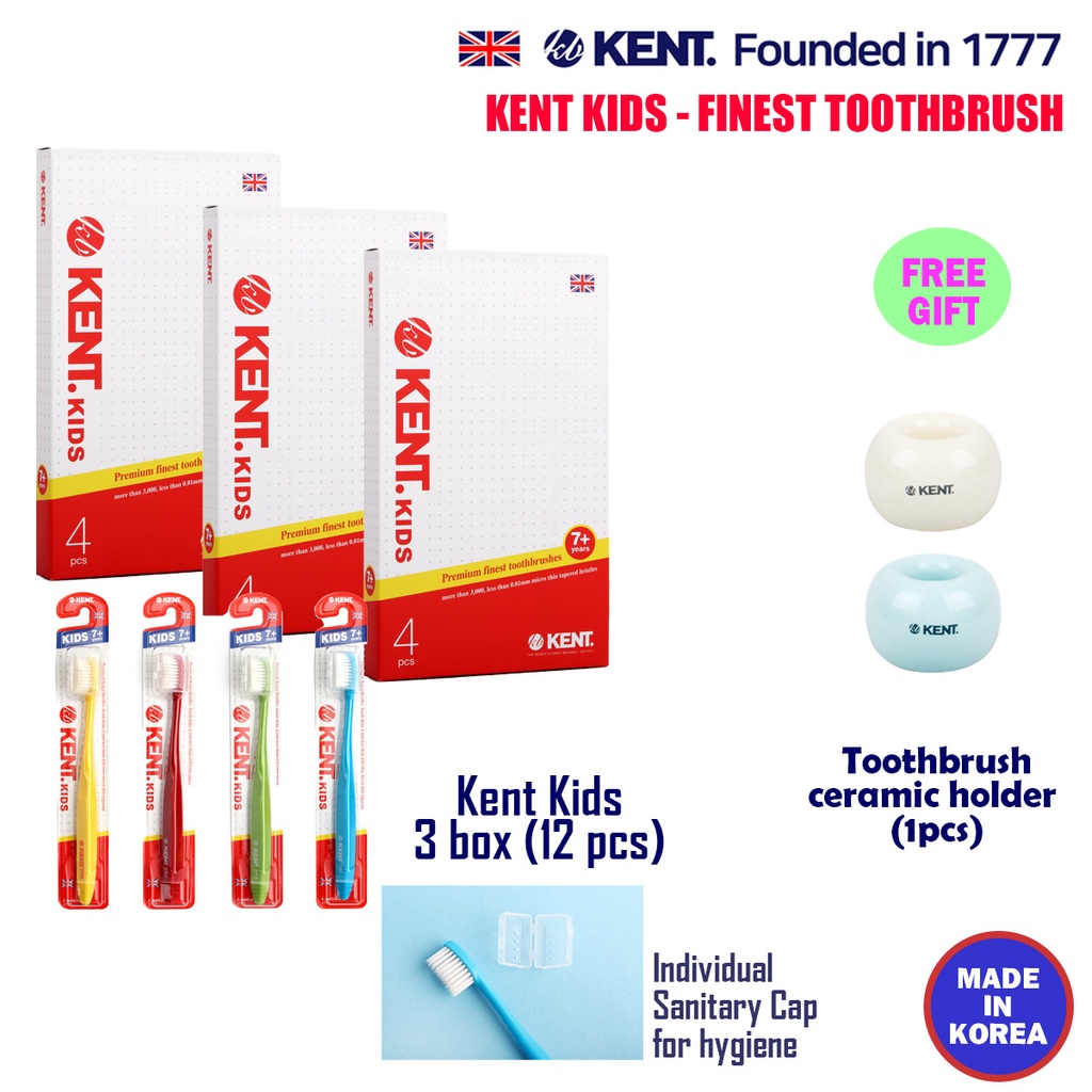 [KENT] Kids Toothbrush 3 box bundle set (free ceramic holder) sikat ...