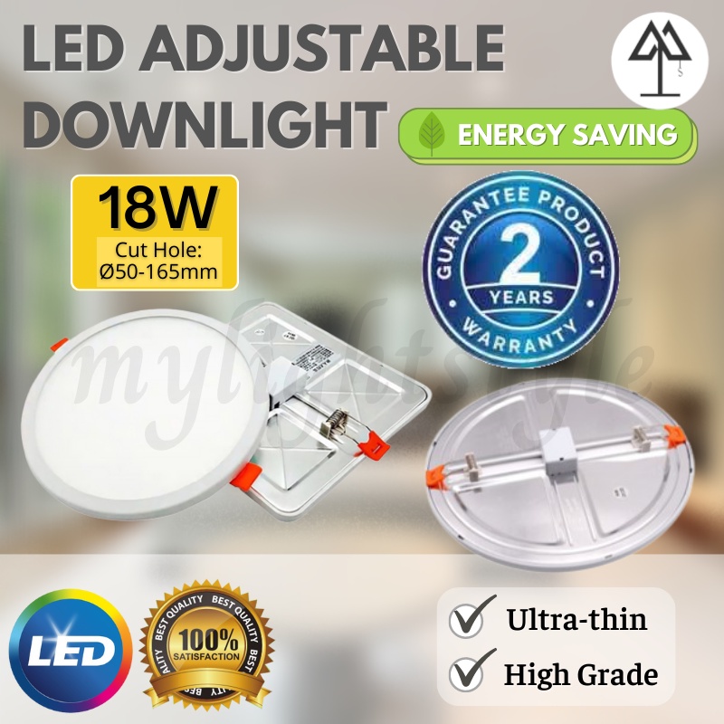 18W RECESSED ADJUSTABLE DOWNLIGHT ROUND SQUARE LED DOWNLIGHT CUT HOLE ...