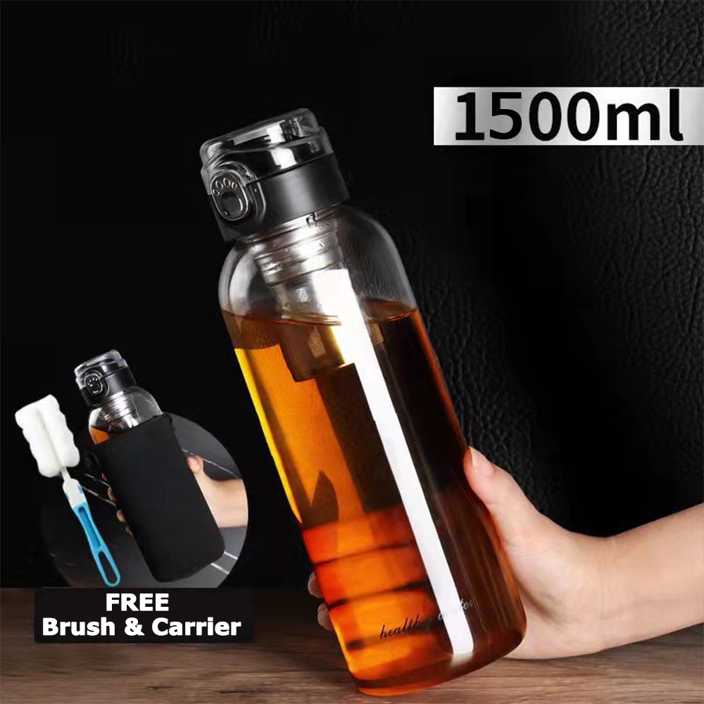Sip Moment Large Glass Sports Water Bottle - 50oz/1500ml Glass Bottle with Filter ( Free Brush ...