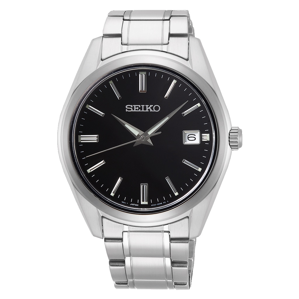 Seiko 3 Hands Date Quartz in Black Dial Stainless Steel Bracelet Men ...