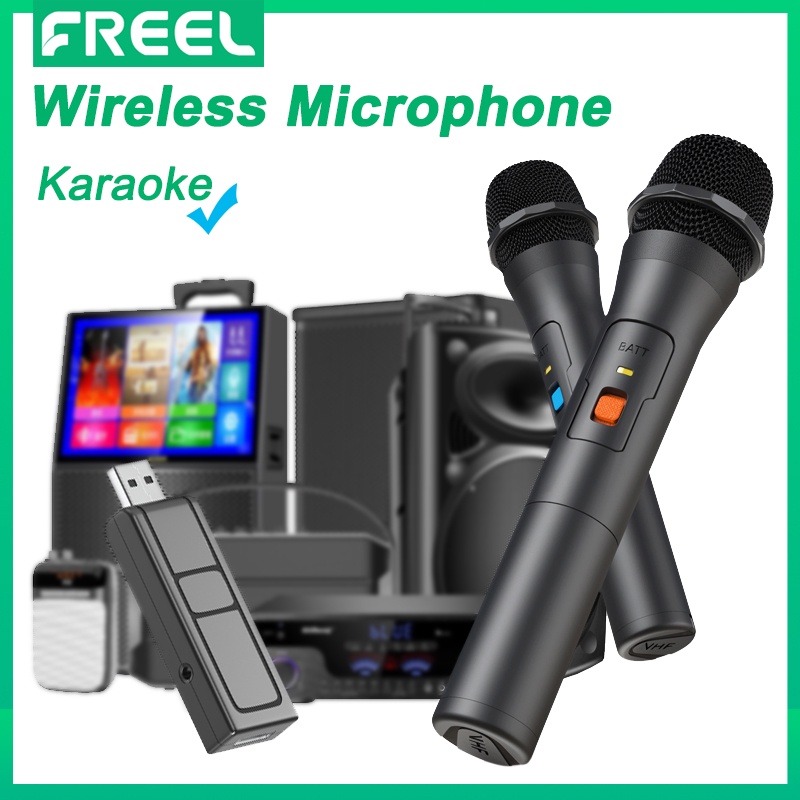 Wireless Microphone, VHF Dual Cordless Handheld Dynamic Unidirectional ...