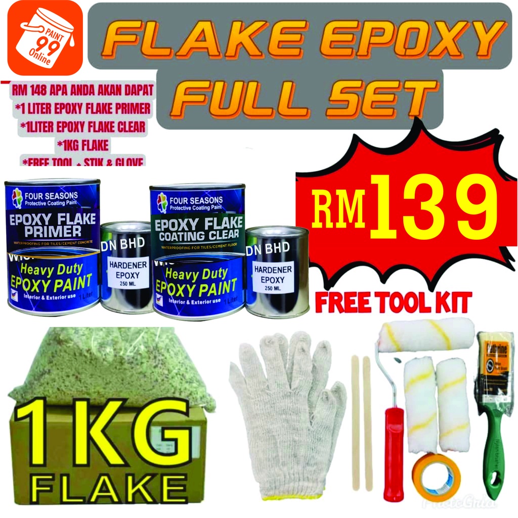 Full Set Epoxy Colour Flake Coating (FREE TOOL / 1KG FLAKE / 1L PRIMER ...
