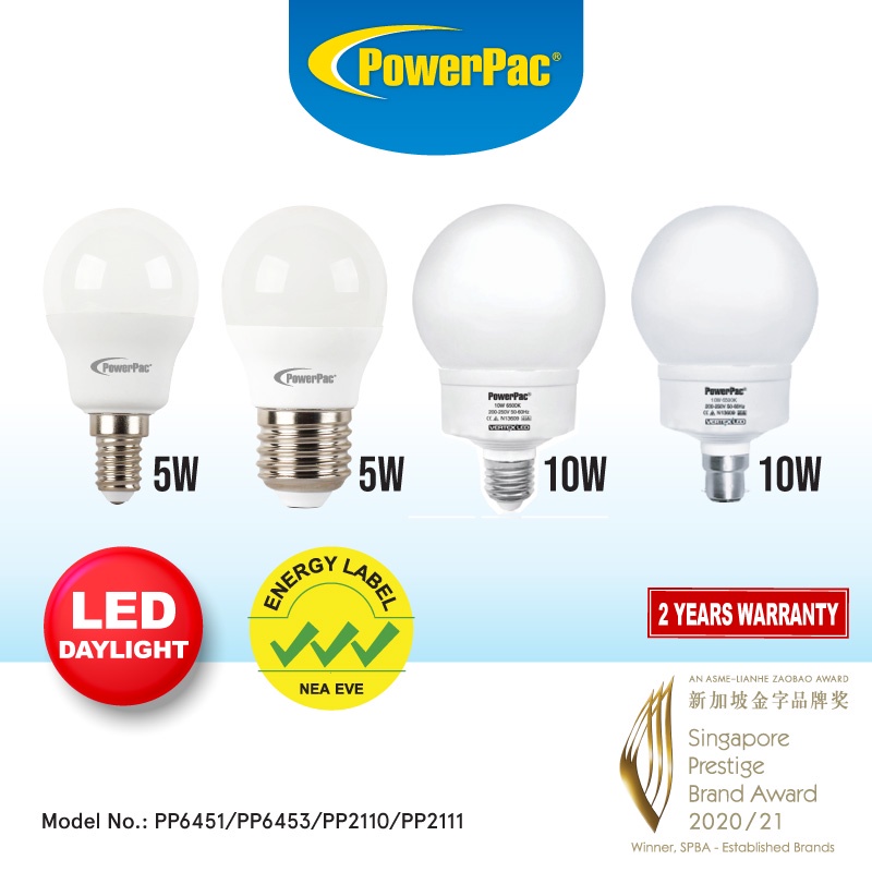 PowerPac 5W LED Bulb E14/E27, 10W LED Bulb E27/B22 (PP6451/PP6453 ...