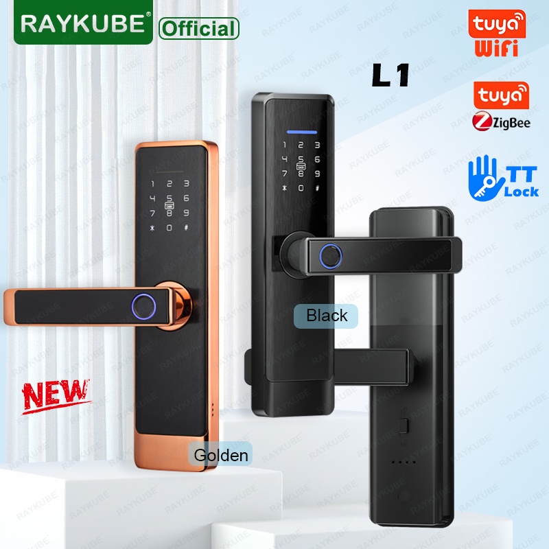 RAYKUBE L1 Black Smart Door Lock Tuya WiFi/ Tuya ZigBee / TT Lock APP ...
