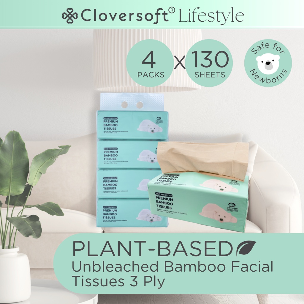 [Cloversoft Official] Plant-Based Unbleached Bamboo Facial Tissues 3 Ply 4x130 Sheets | Shopee ...