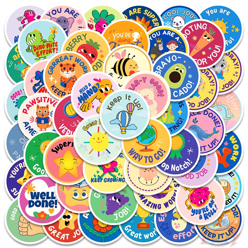 Funny English Kids Reward Series 02 Round Stickers 50Pcs/Set DIY ...