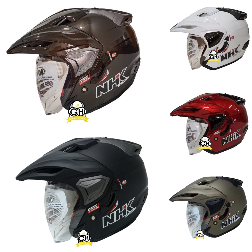 Nhk PREDATOR CRYPTON SOLID BLACK DOUBLE VISOR HALF FACE HELMET | Shopee ...