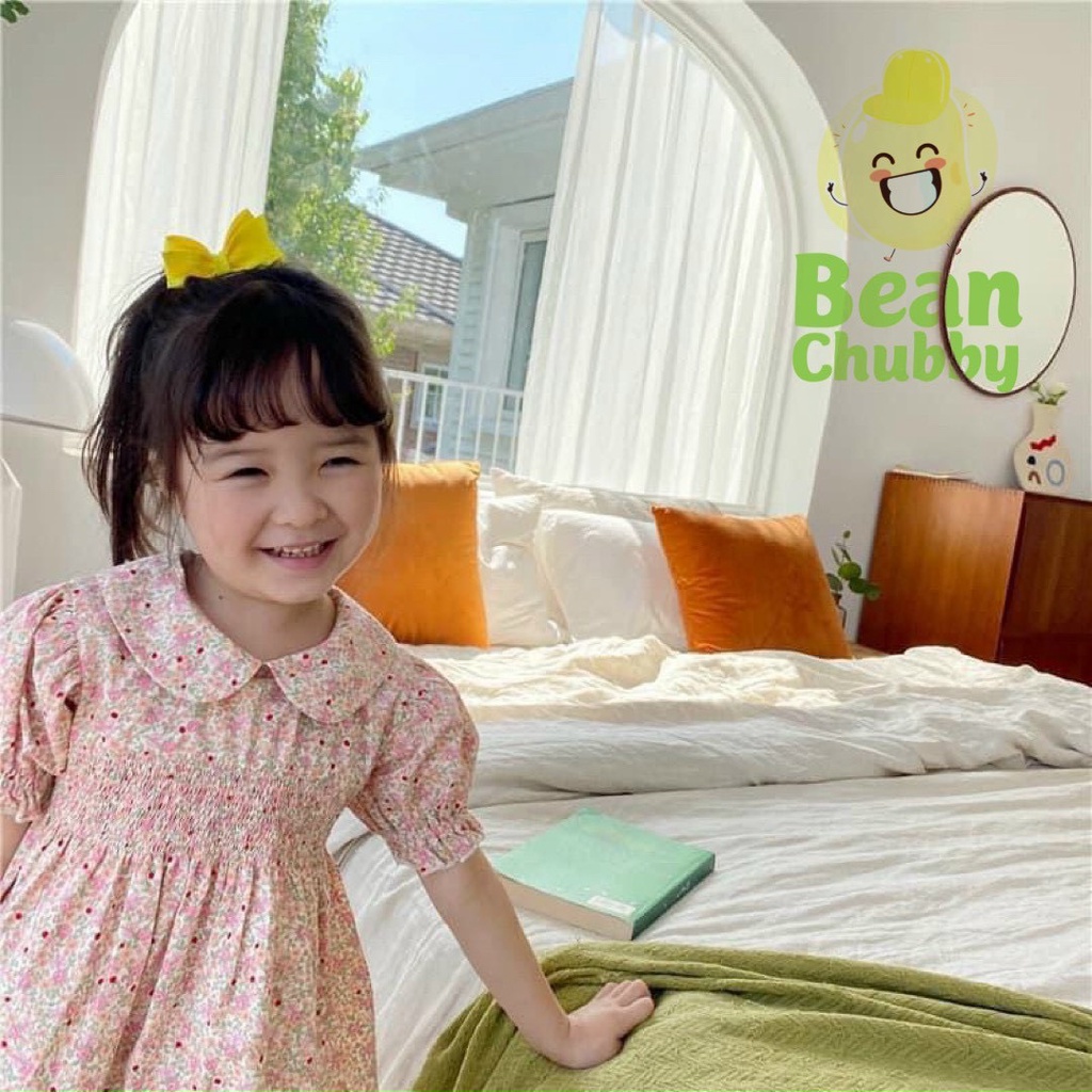 Little girl's smock princess dress with lotus collar and puffy sleeves ...