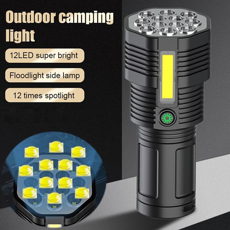 12 LED torch light rechargeable heavy duty Flashlight high power flash ...