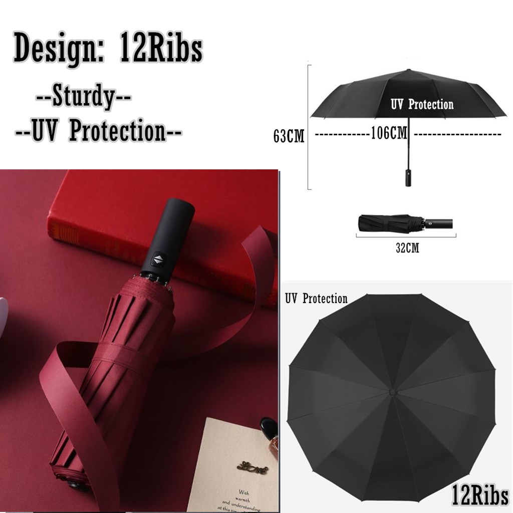 Automatic Super Large Umbrella With Anti-UV Black Coating | Shopee ...