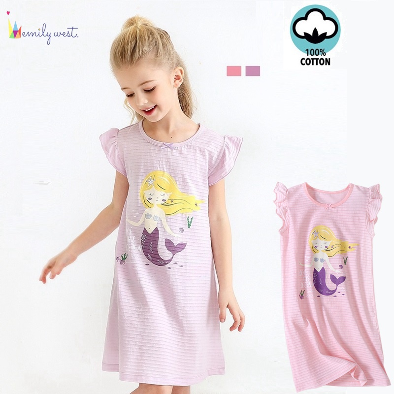 2-13 yrs 100% cotton Girls'pyjamas princess mermaid Summer Dress Short ...
