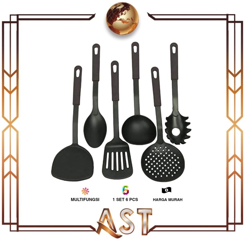 HITAM Spatula Kitchen Set 6in1 Cooking Tool Toy Sutil sodek Plastic ...