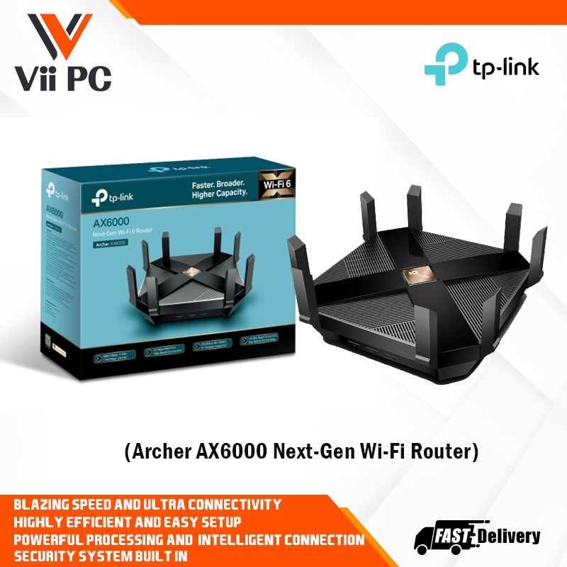 TP-LINK Archer AX6000 AX6000 Dual Band OFDMA MU-MIMO Gigabit Wireless WiFi 6 Router, Works with ...