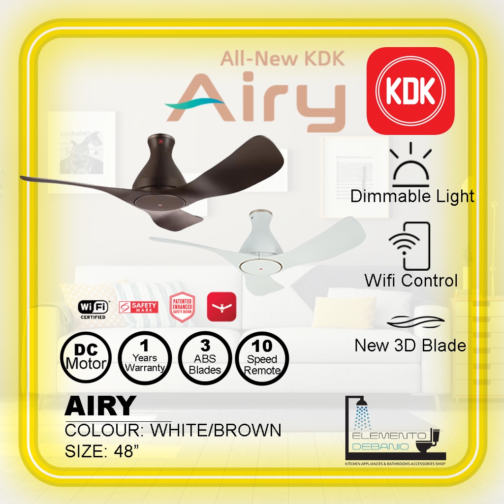 KDK 48" Ceiling Fan Airy Wifi Control E48HP / E48GP With Led Light ...