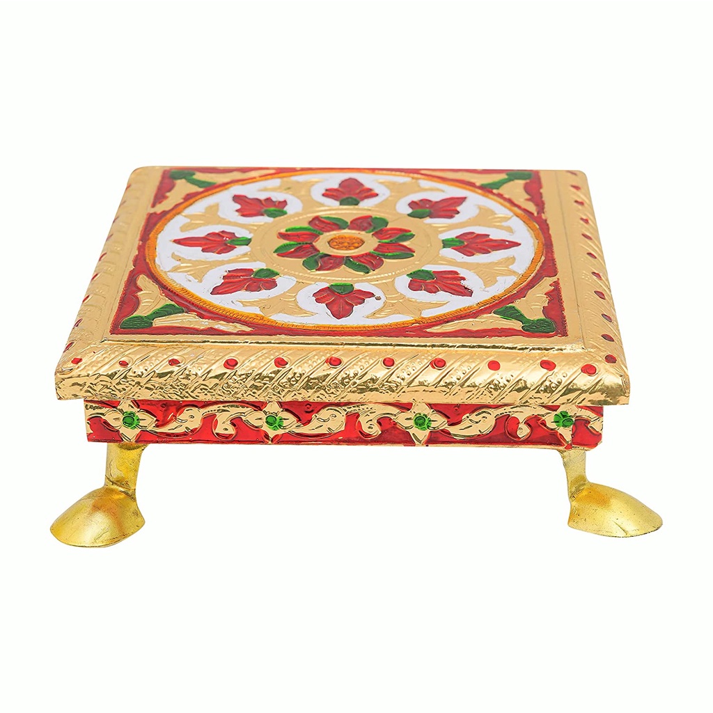 Rajasthani Golden meenakari Wooden Pooja bajot All Purpose chowki ...