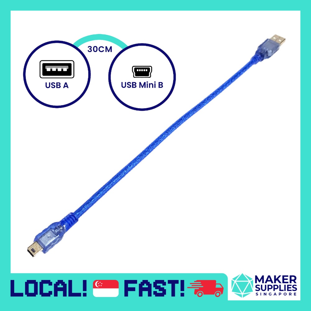 30cm Male USB A to Male USB Mini B Data Cable suitable for Arduino Nano ...